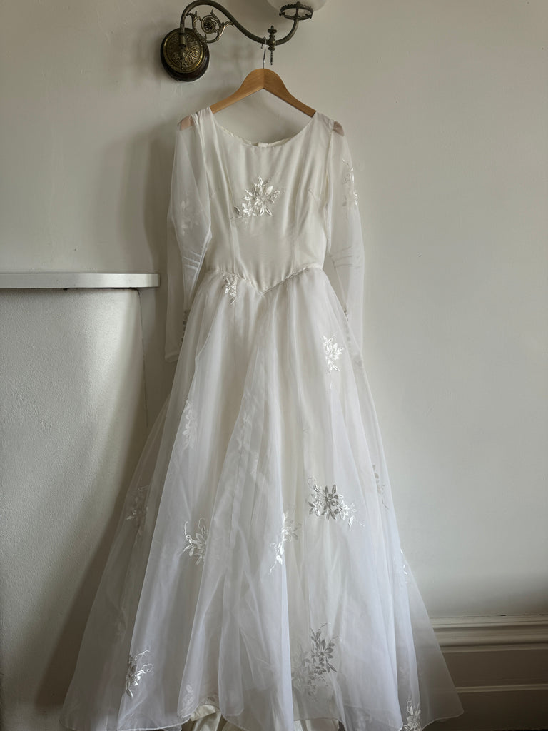 Vintage 50s Basque Waist Sheer Floral Wedding Dress – Call Me The Breeze