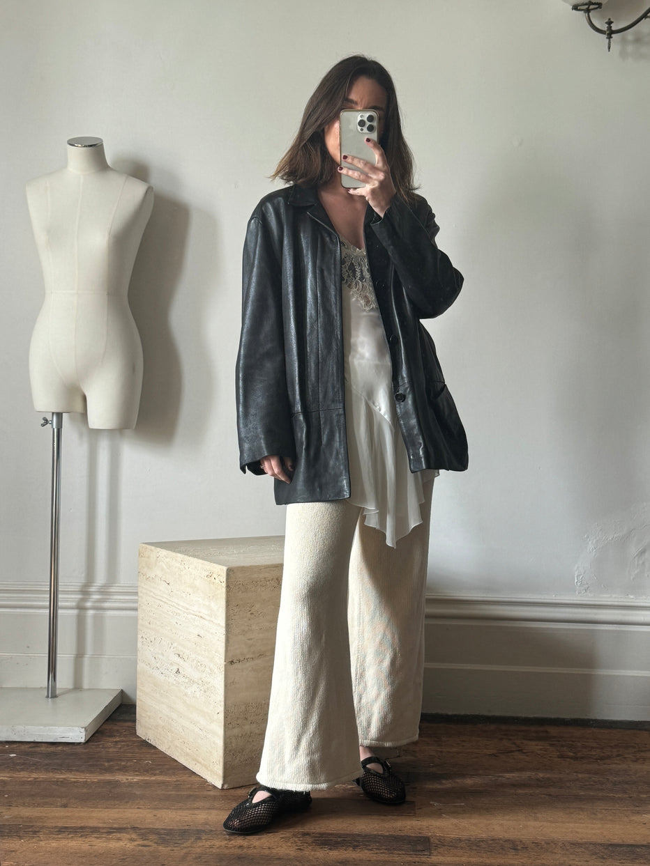 Vintage 90s Collared Leather Jacket Noir – Call Me The Breeze