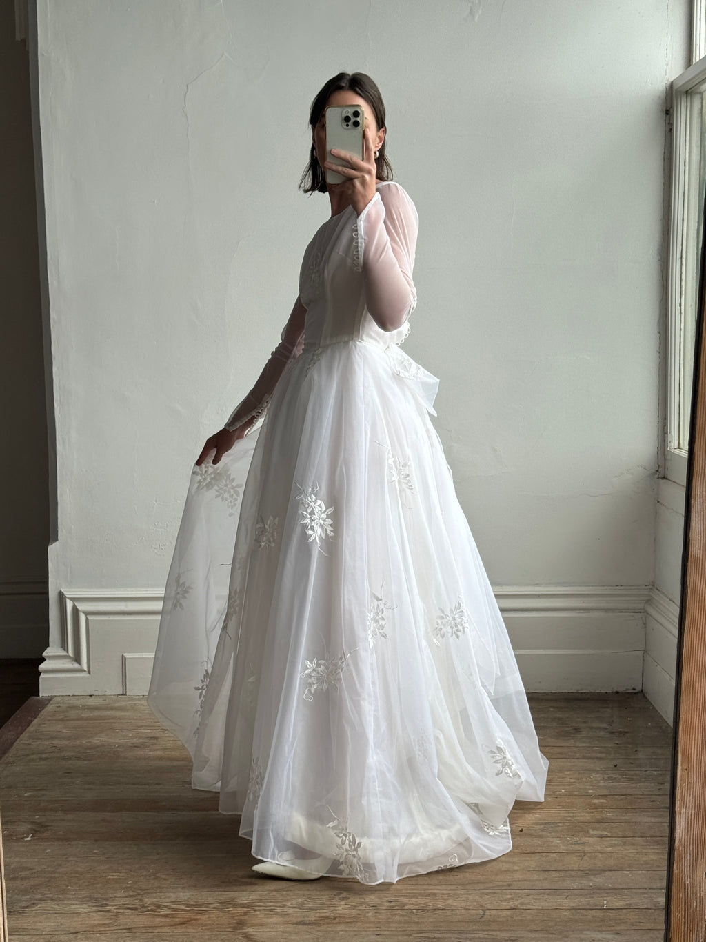 Vintage 50s Basque Waist Sheer Floral Wedding Dress – Call Me The Breeze