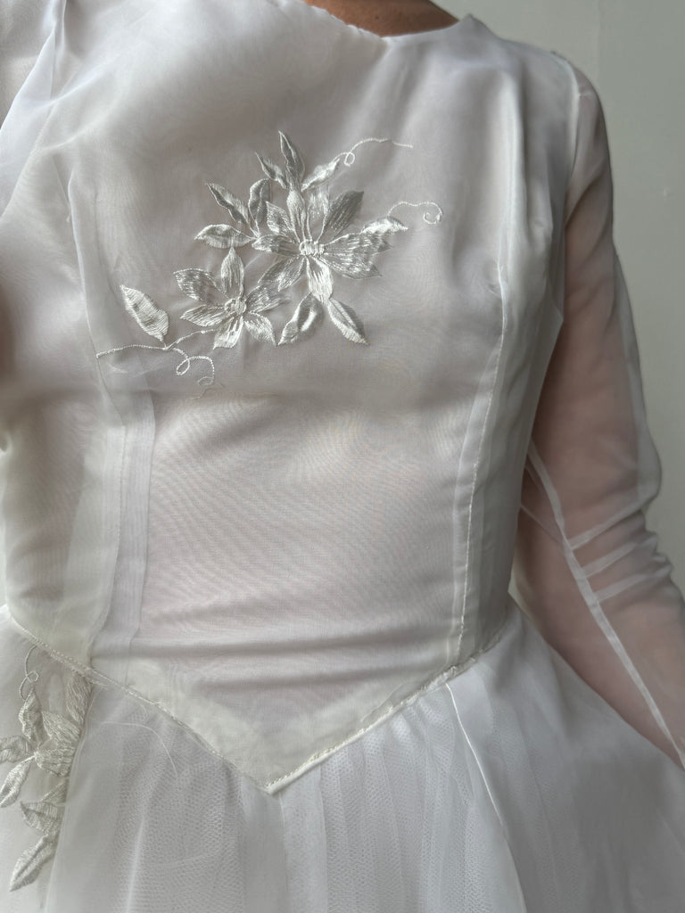 Vintage 50s Basque Waist Sheer Floral Wedding Dress – Call Me The Breeze
