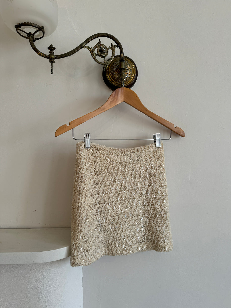Vintage Sequin Knit Micro Mini Skirt Creme – Call Me The Breeze
