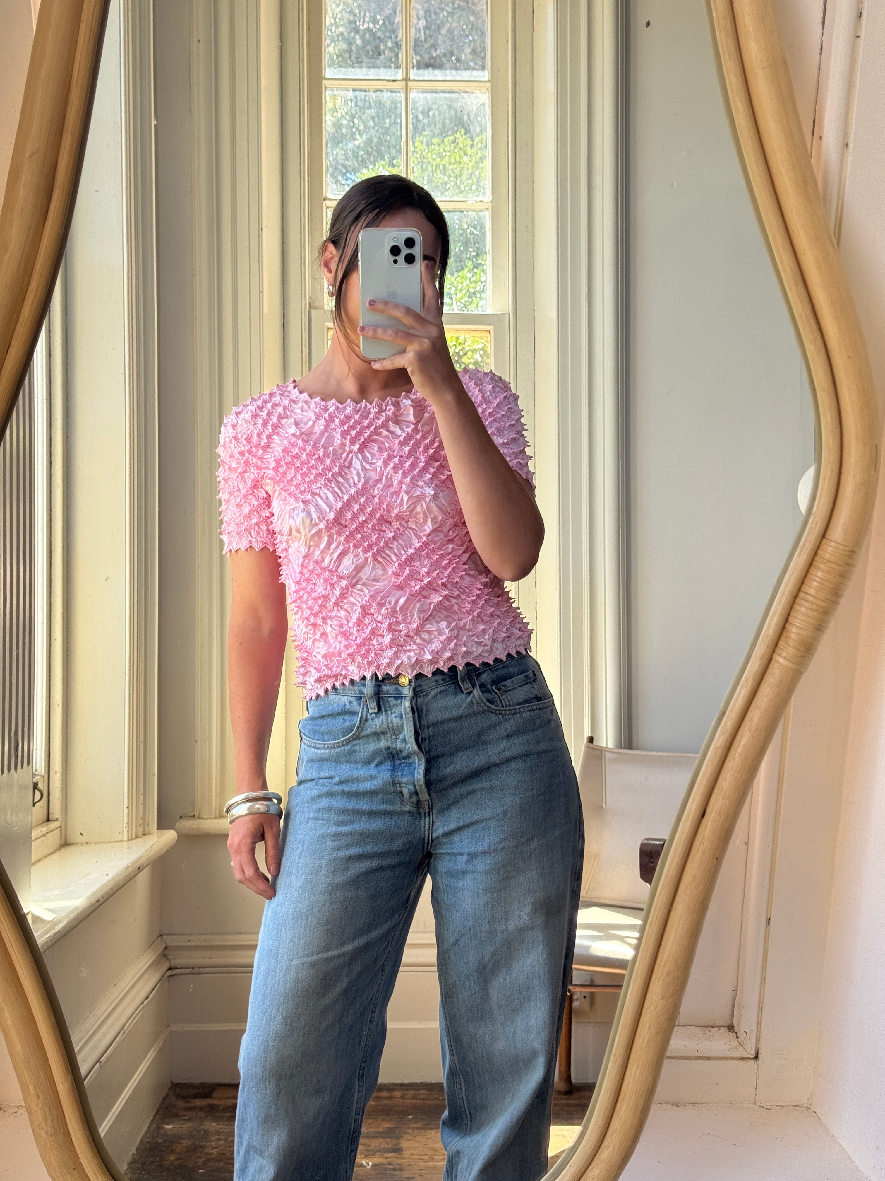 Vintages 90s Crinkle Stretch Top Candy Pink – Call Me The Breeze